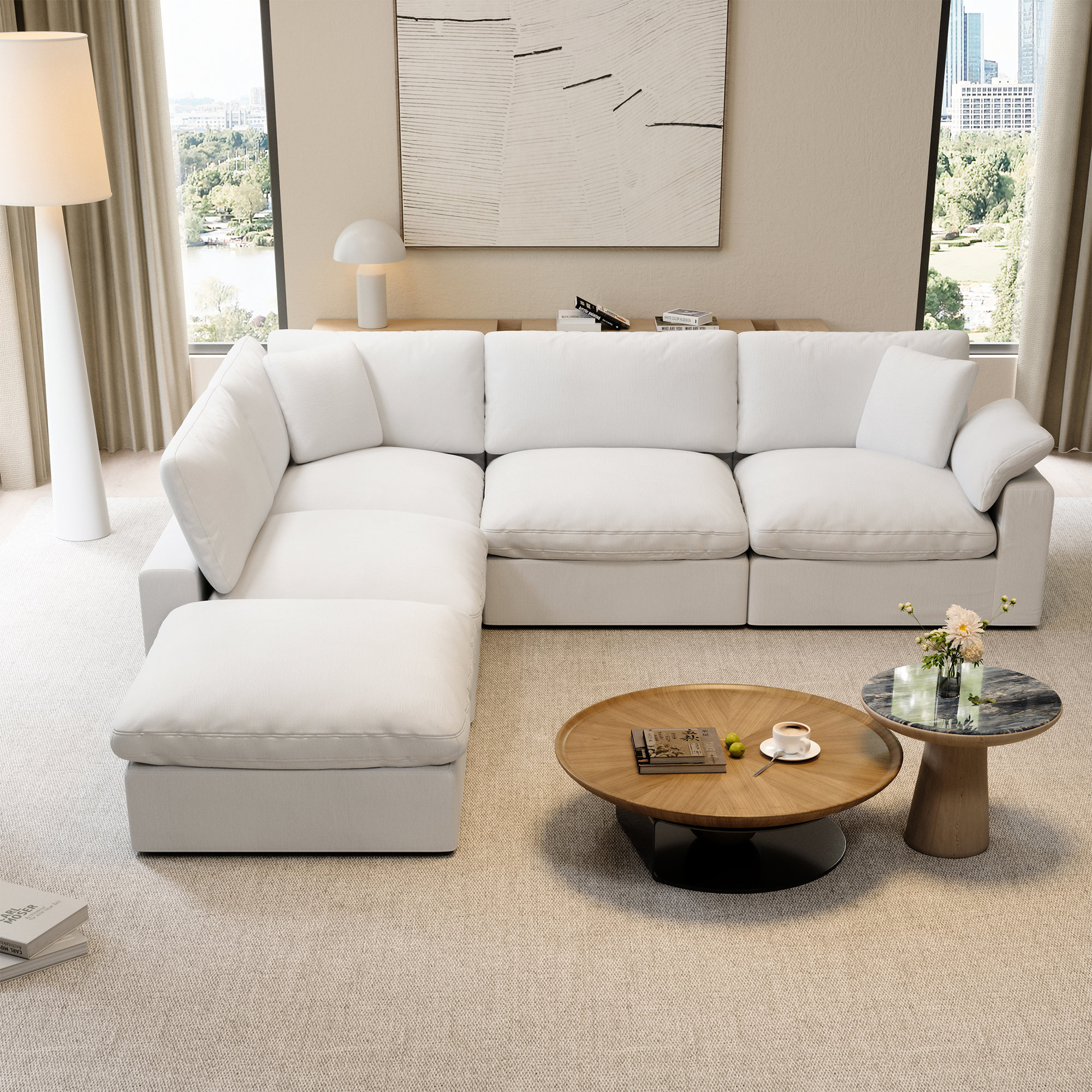 Hokku Designs Upholstered 5 - Pieces Cloud Sofa, Modular Sectional Sofa ...