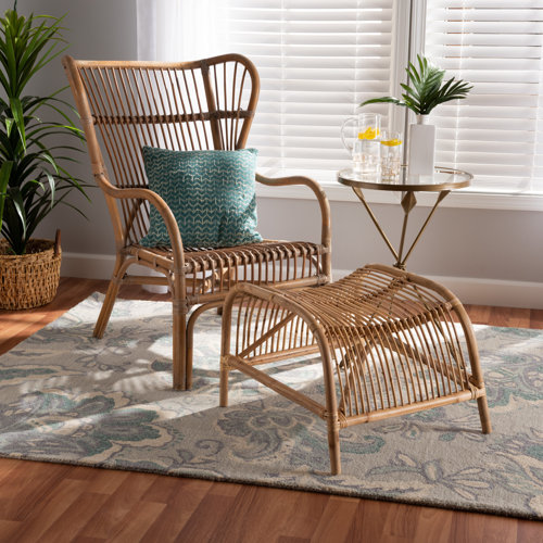 Bayou Breeze Lelana 30.7" W Rattan Wingback Chair and Ottoman | Wayfair