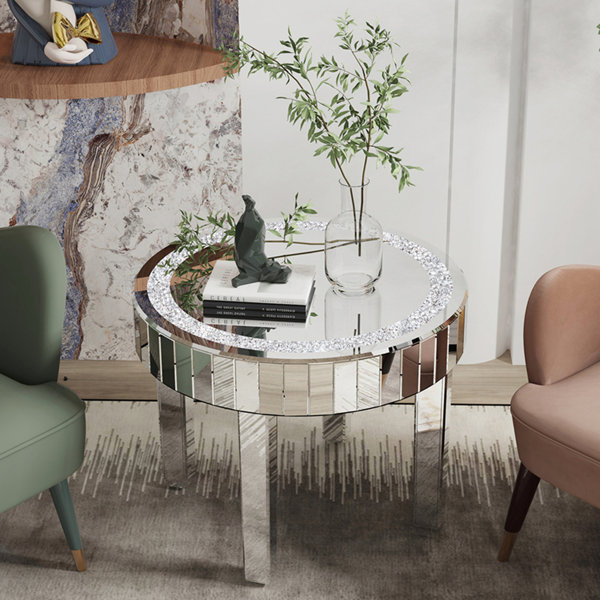 Ivy Bronx 60cm Round Mirrored Coffee Table Glitz Sparkle Diamond Sofa ...