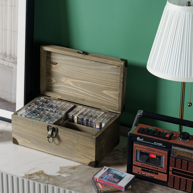 Gracie Oaks 4 Slot Wood Case Tape Storage Box | Wayfair