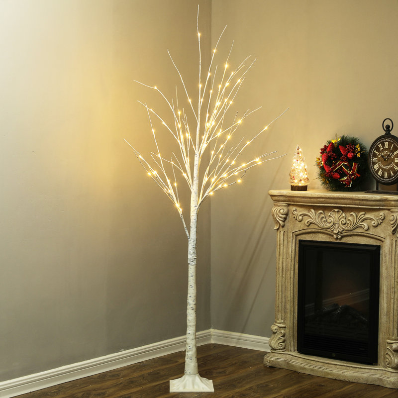 The Holiday Aisle® Artificial Lighted LED 71" H White Birch Tree ...
