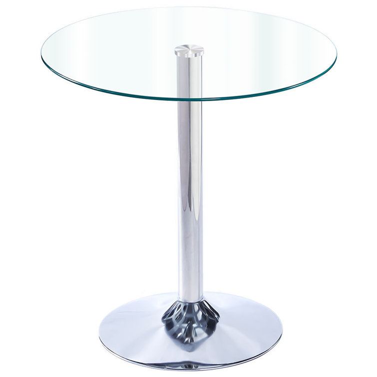Metro Lane Small Round Clear Glass Top Dining Table with Pedestal Base ...