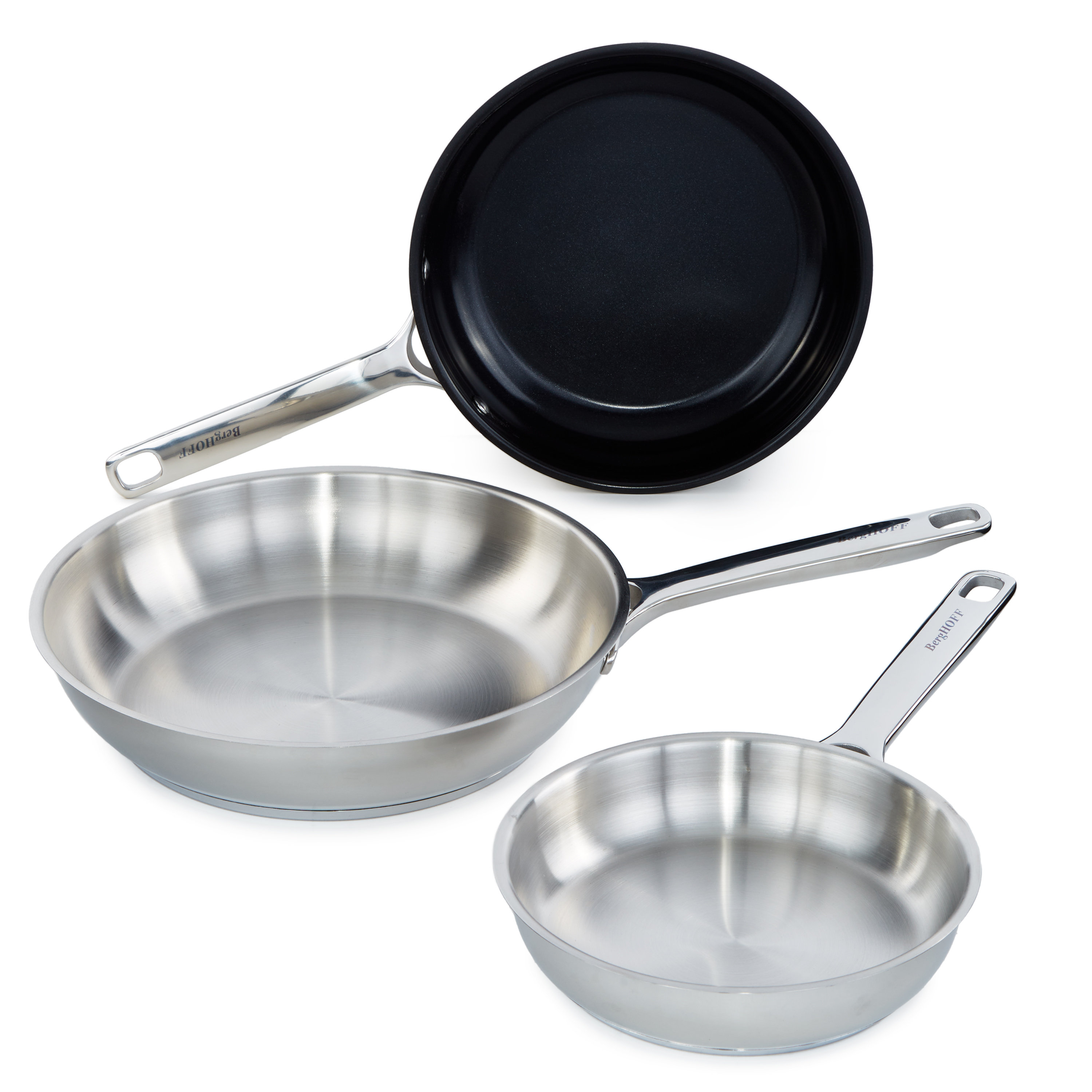 BergHOFF DiNA Helix 18/10 Stainless Steel 3pc Frying Pan Set, Recycled ...