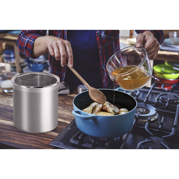 Oggi Prep Stainless Steel Jumbo Grease Can W/ Strainer (3.8 Lt, 4 Qt ...