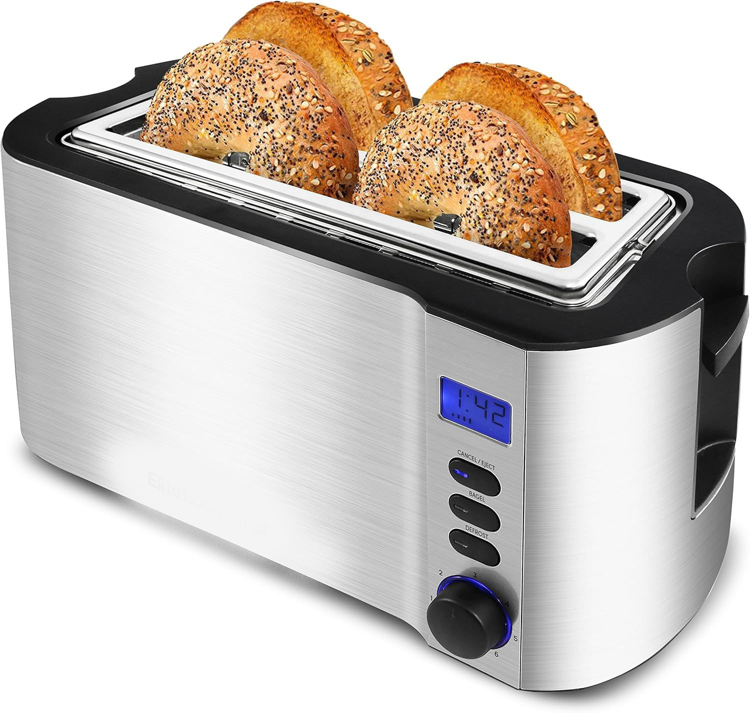 IMPIAR Long Slot 4 Slice Toaster Countdown Timer 6 Toast Setting ...