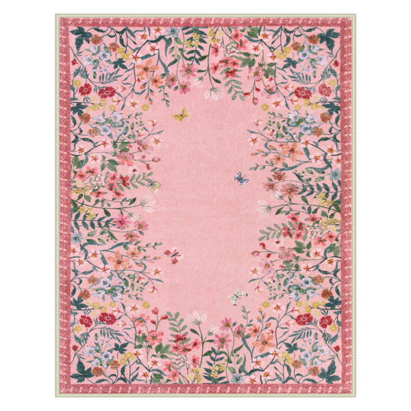 Winston Porter Vintage Floral Border Cashmere Washable Area Rug - Soft ...