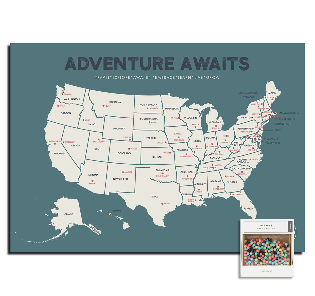 Epic Adventure Maps Push Pin Poster US Map, 17" x 24" & Reviews | Wayfair