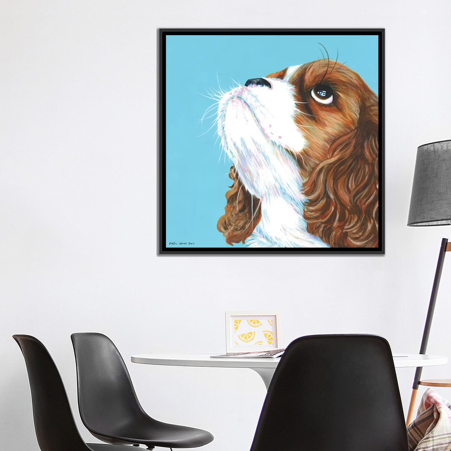 East Urban Home 'King Charles Cavalier On Aqua, Square' By Kirstin Wood ...