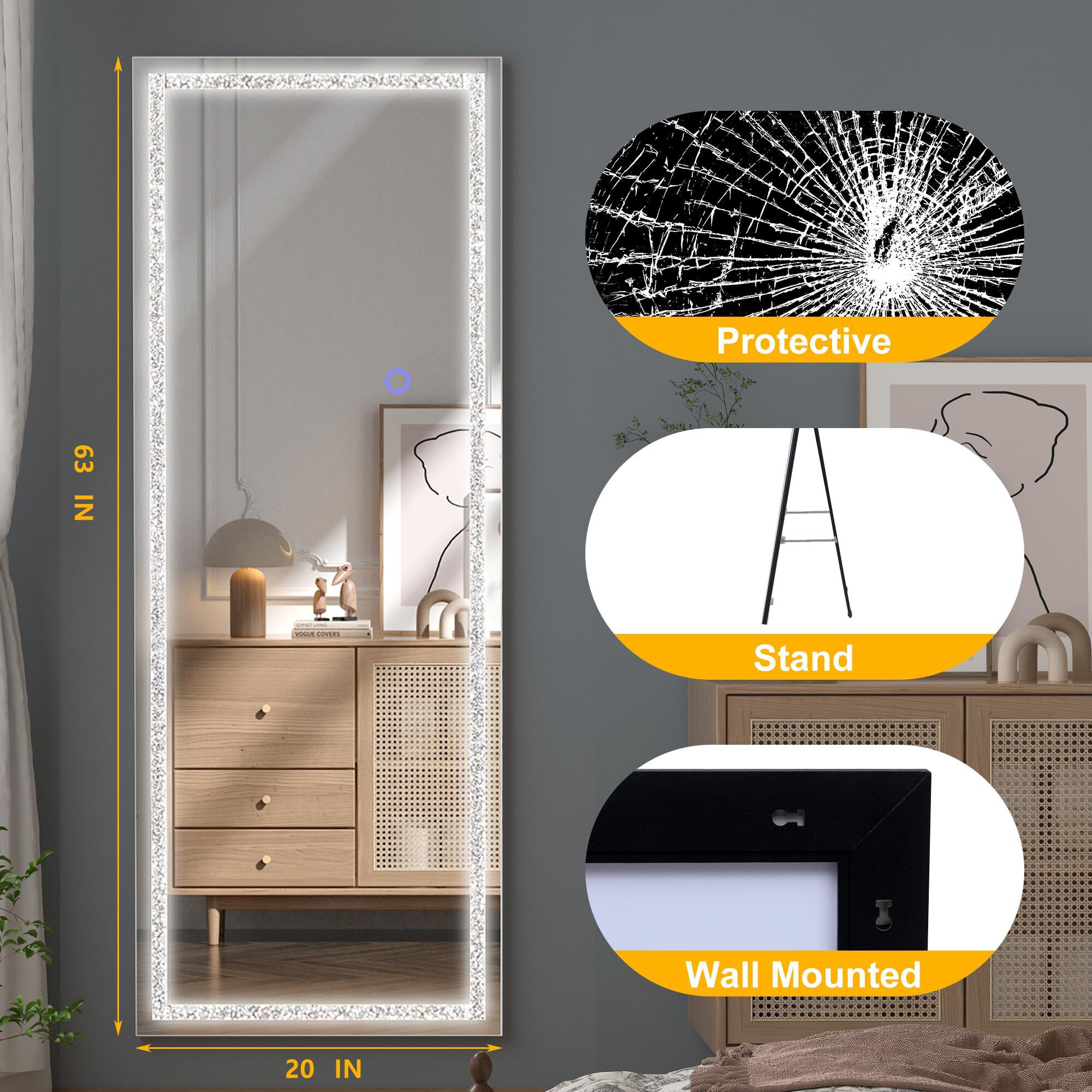 Homhougo Led Full Body Floor Mirror - Enhanced Illumination | Wayfair