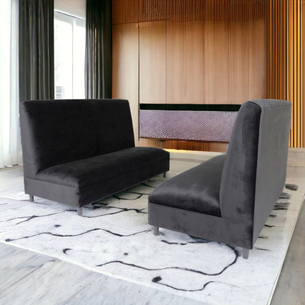 Everly Quinn Darico Modern Canal Black Armless Velvet Booth for Living ...