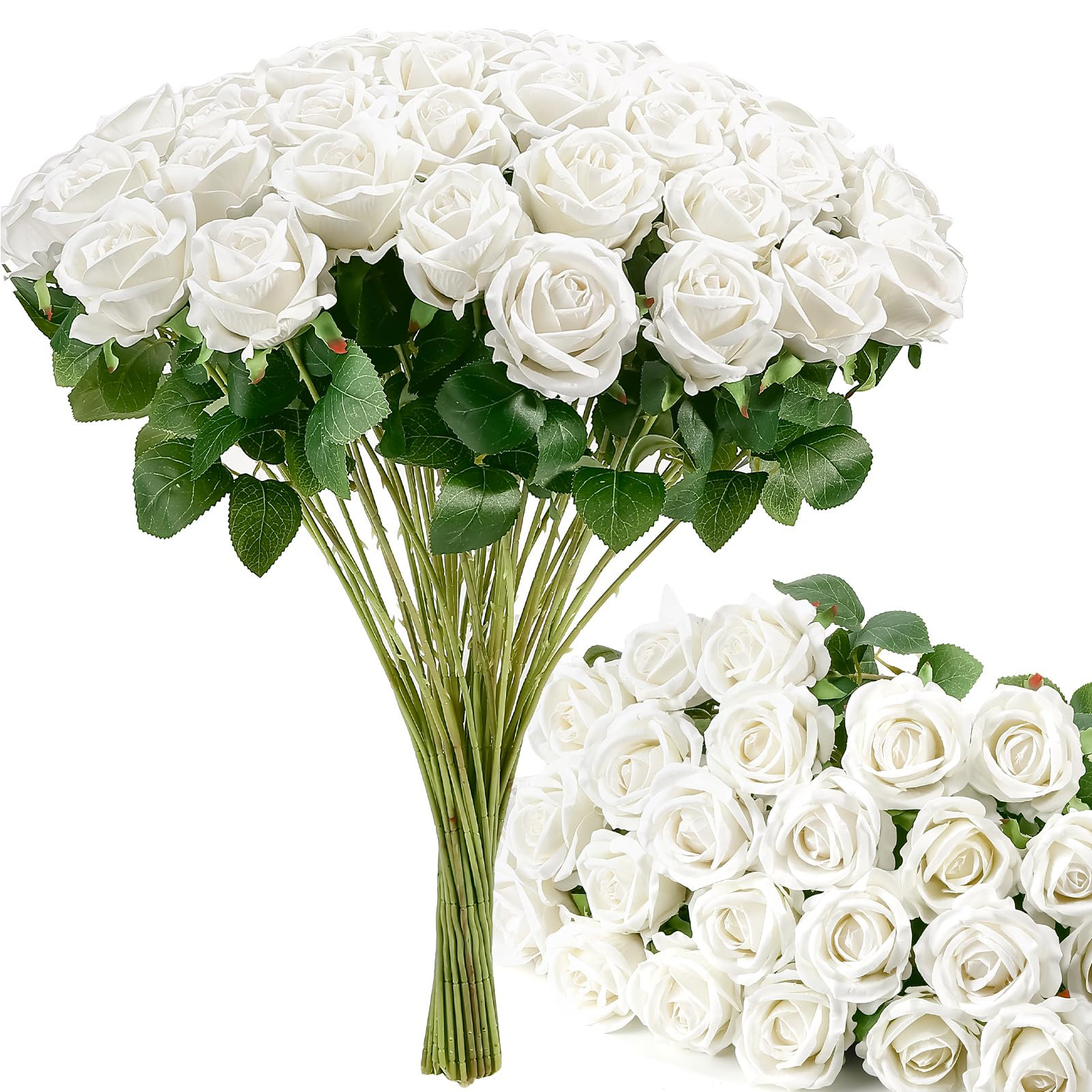Primrue 54PCS White Roses Artificial Flower, Fake Silk Roses ...