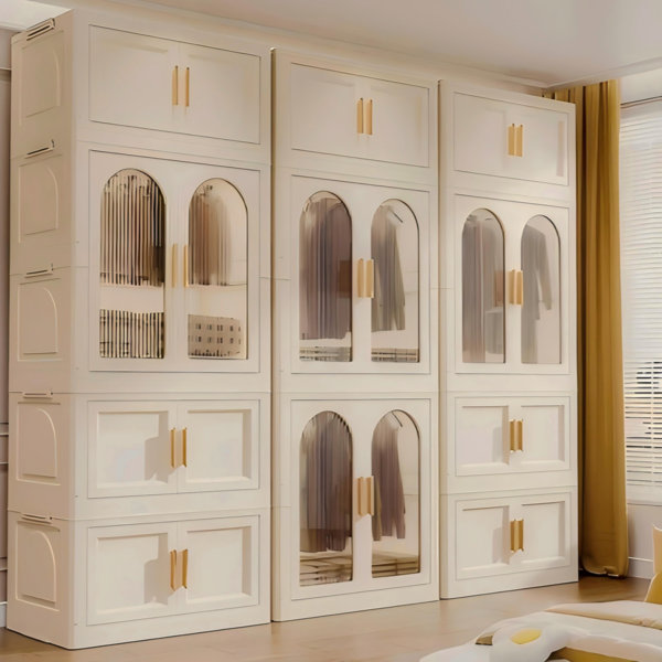 Rebrilliant 25.59" Side Wide Folding Wardrobe Plastic Storage Cabinet ...