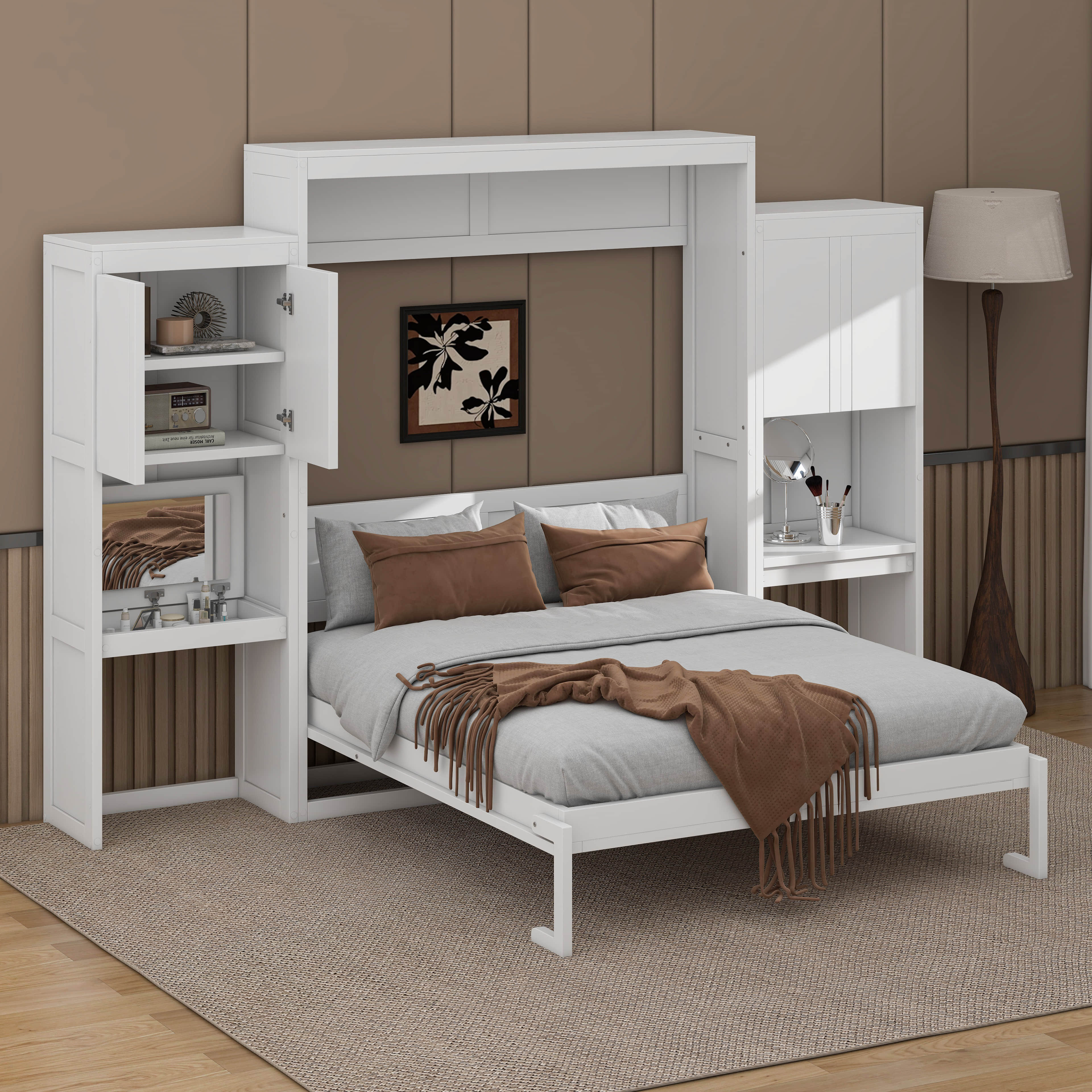 Cosmic Queen Size Wall Murphy Bed With Gas Struts And Desk | Wayfair