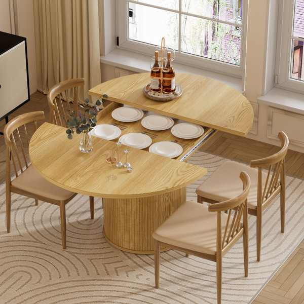 Ebern Designs Round Extendable Dining Room Table For 4 People Kitchen ...