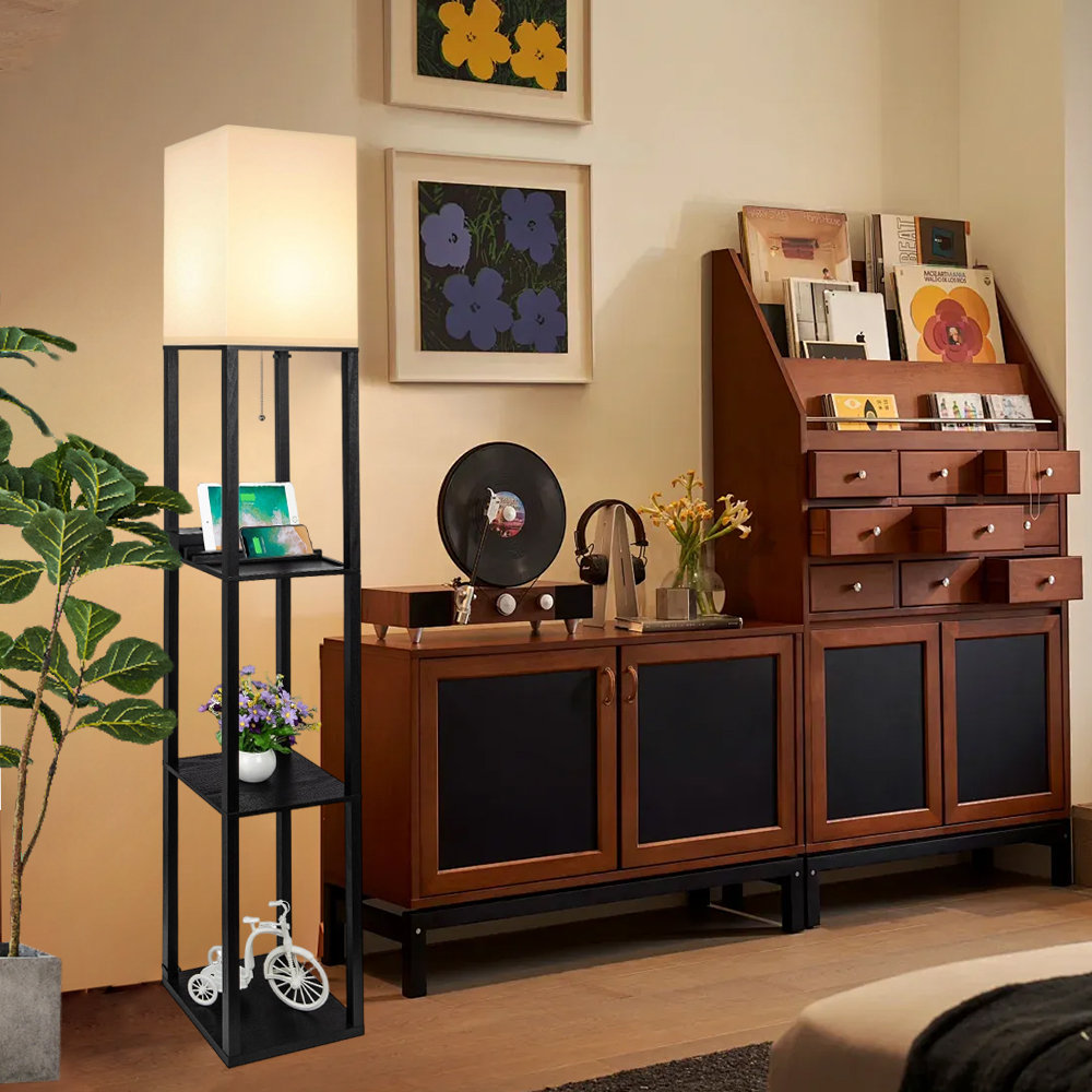 Latitude Run® Modern Shelf Floor Lamp With 1 USB & Type C , 1 AC Outlet ...