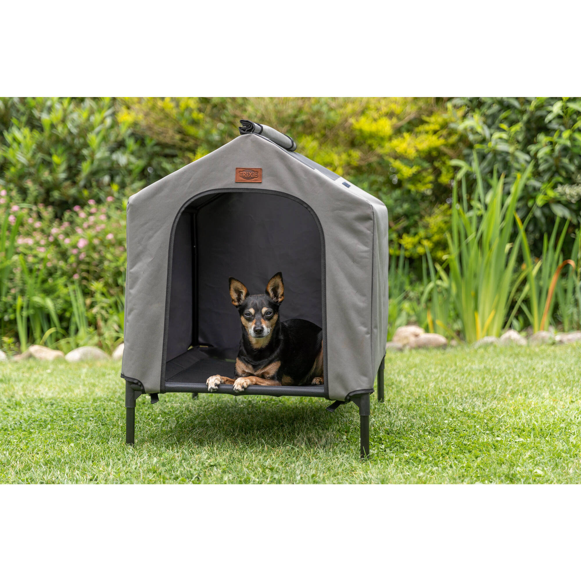TRIXIE 2-in-1 Elevated Dog House, Portable Pet Camping Cot & Tent ...