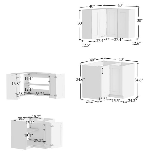 Latitude Run® 40" Corner Kitchen Pantry Cabinet Set With Upper And ...