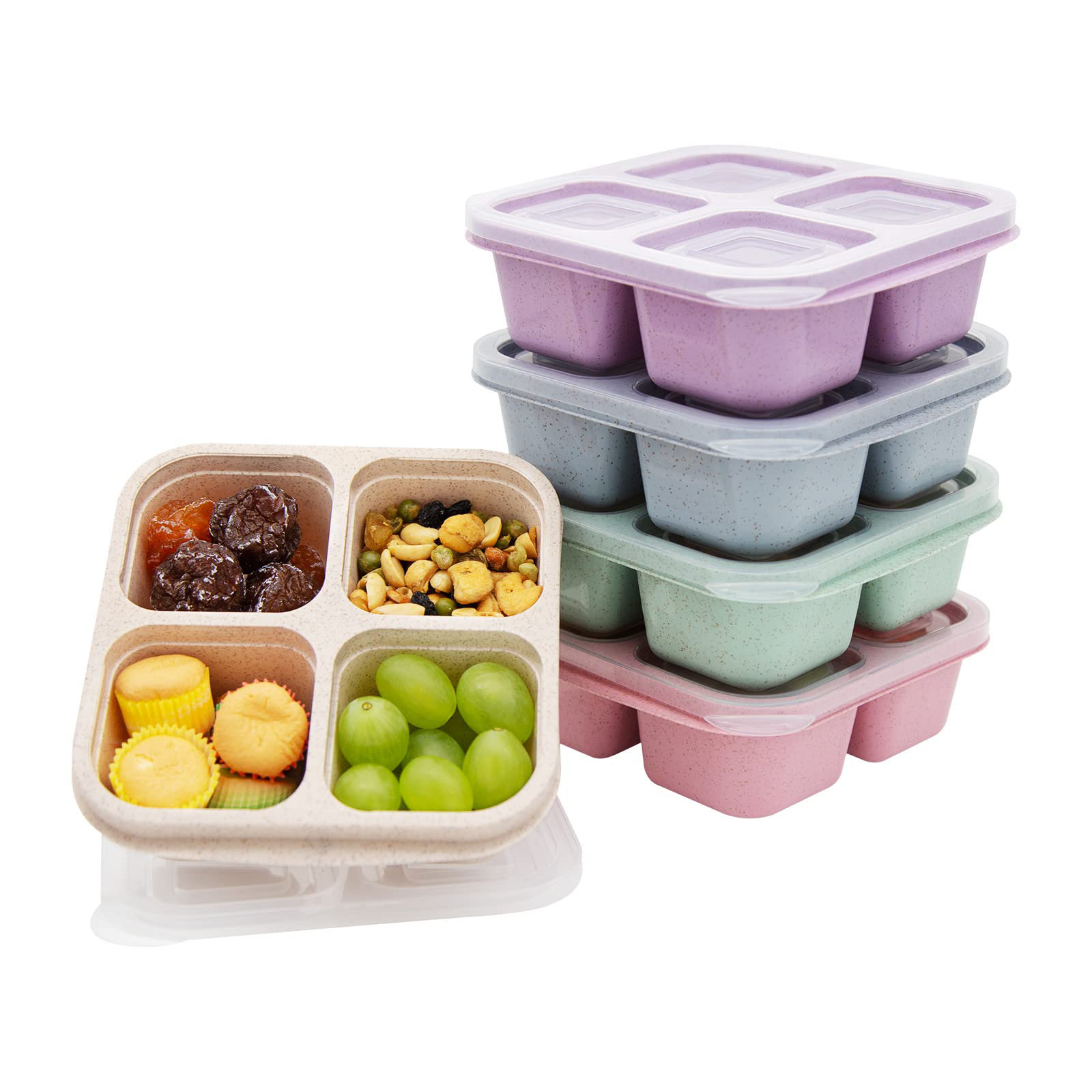 Prep & Savour 5-Pack Lunch Box, 4 Compartment Snack Container, Divided ...
