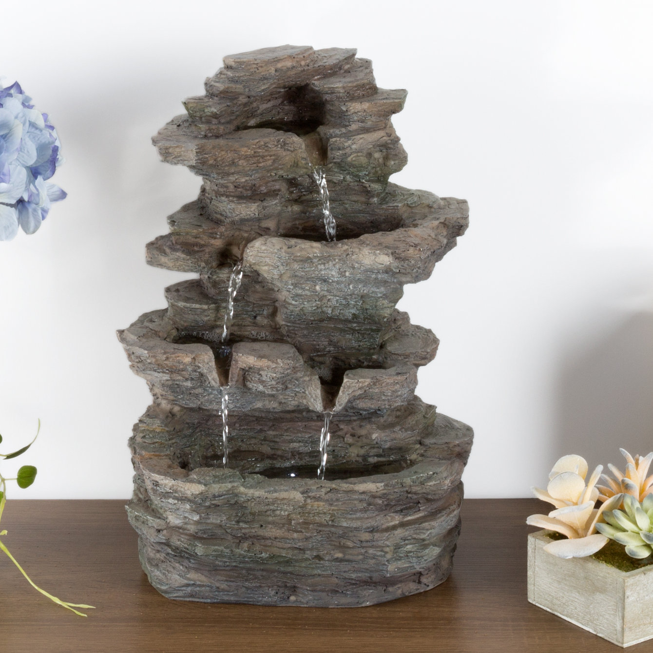 Pure Garden Tabletop Waterfall Fountain with Cascading Rock and LED ...