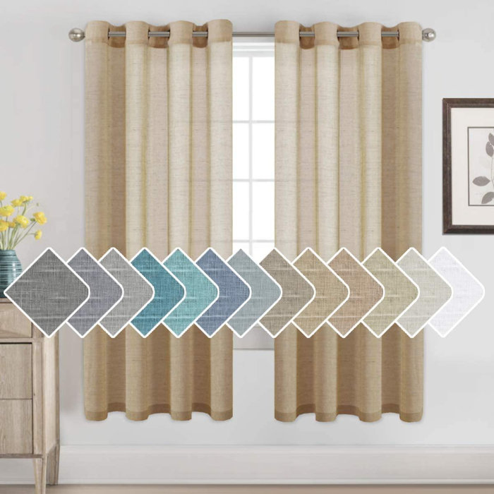 Ebern Designs Hywell Soft Linen Plaid Semi-Sheer Grommet Curtain Panels ...