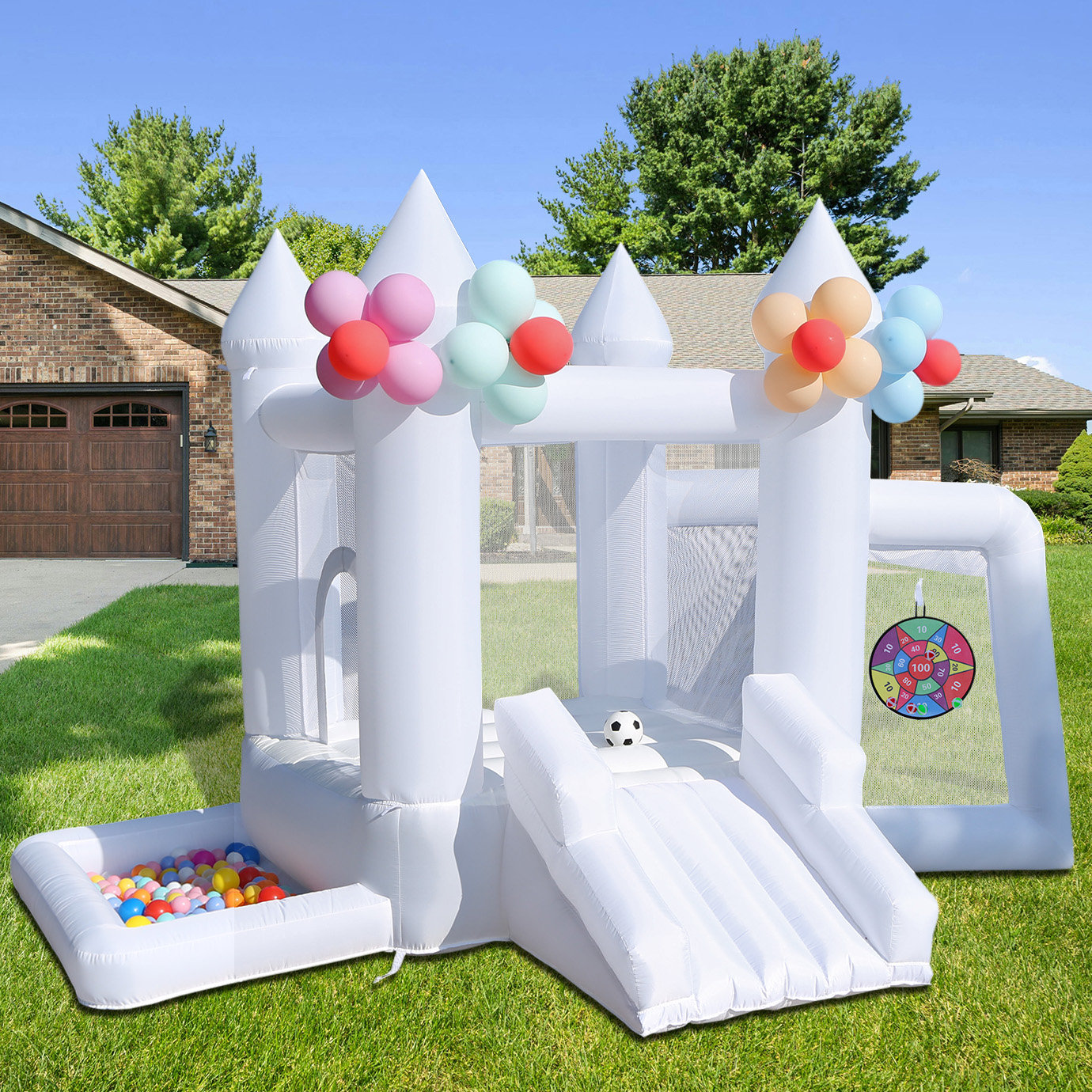 TOBEBEGO White Bounce House With Blower,family Backyard Bouncy Castle ...