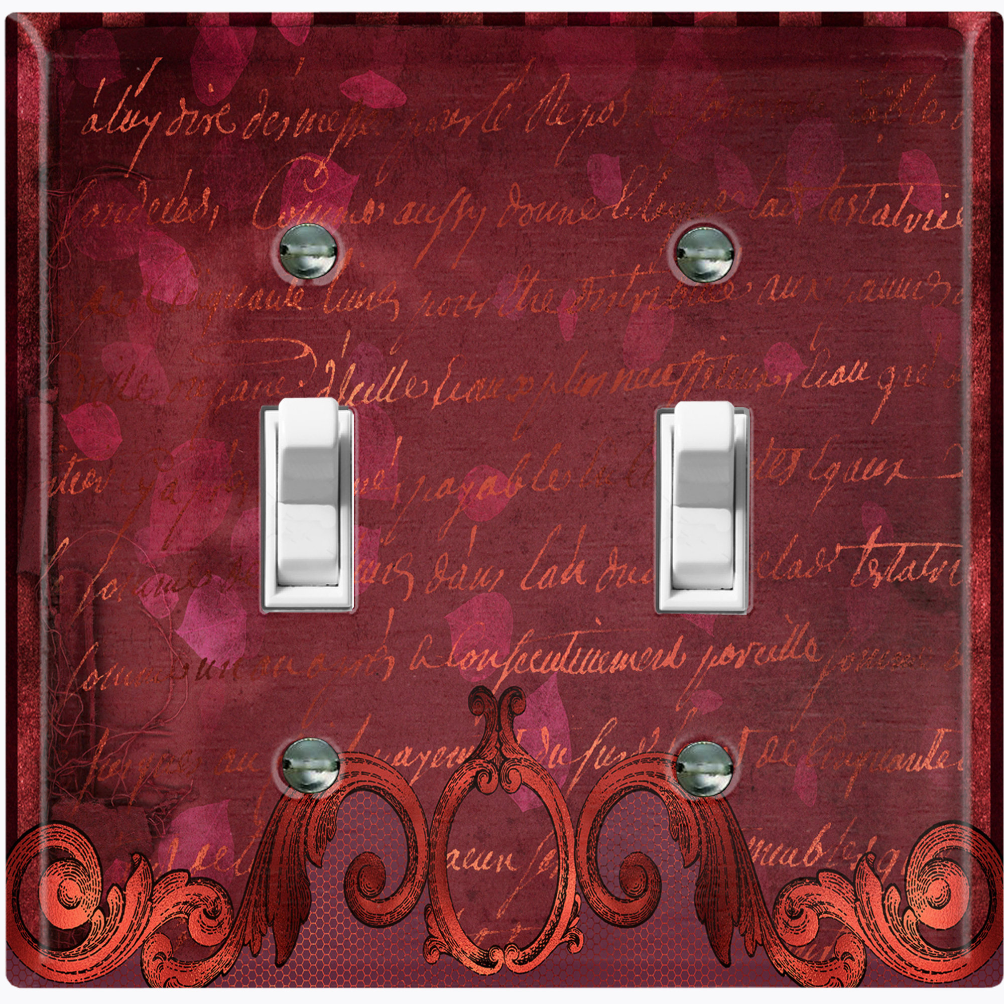 WorldAcc Metal Light Switch Plate Outlet Cover (Red Maroon Frame Damask ...