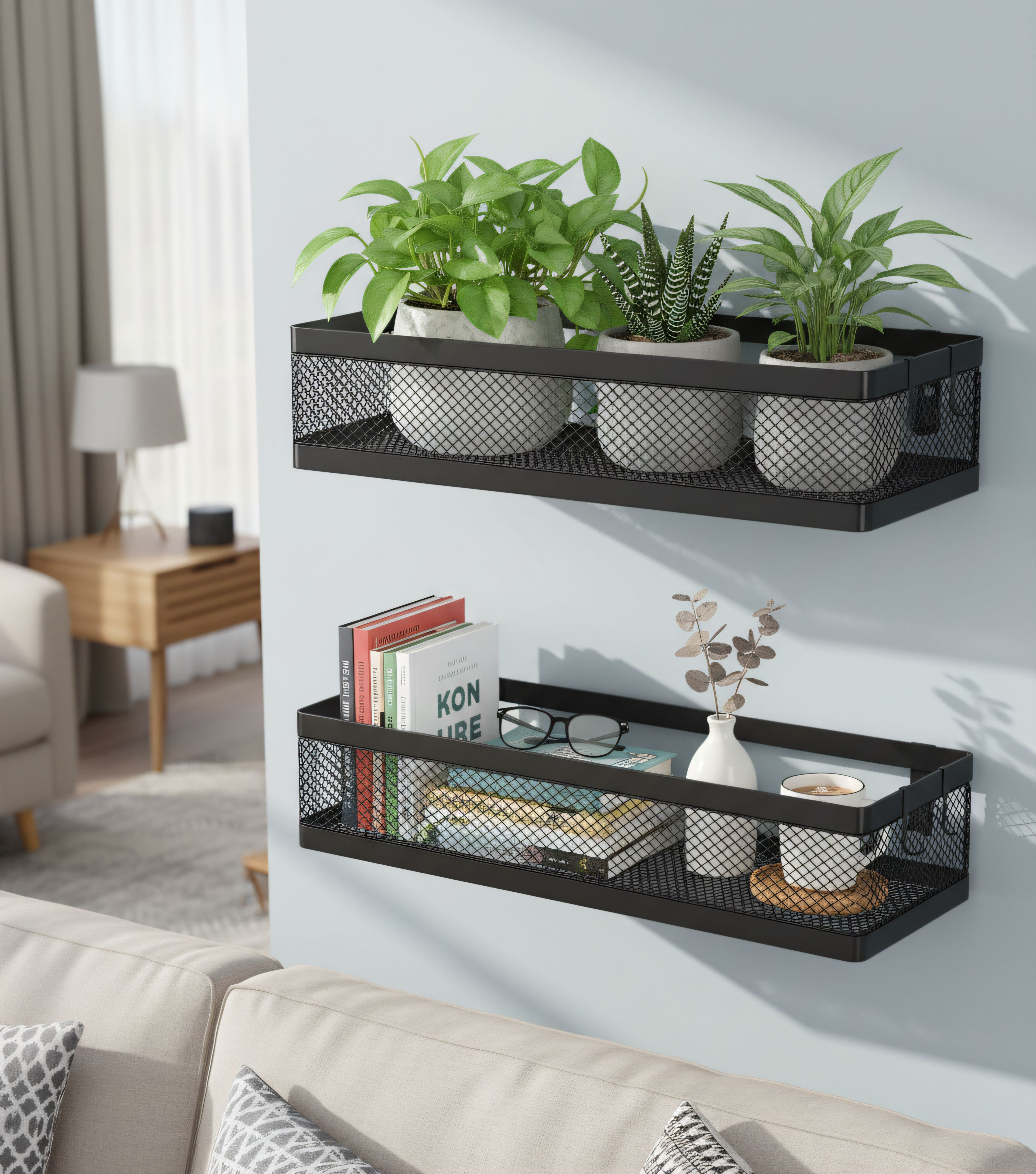 East Urban Home Black Mesh Wall-Mounted Storage Baskets, 2-Piece Set ...