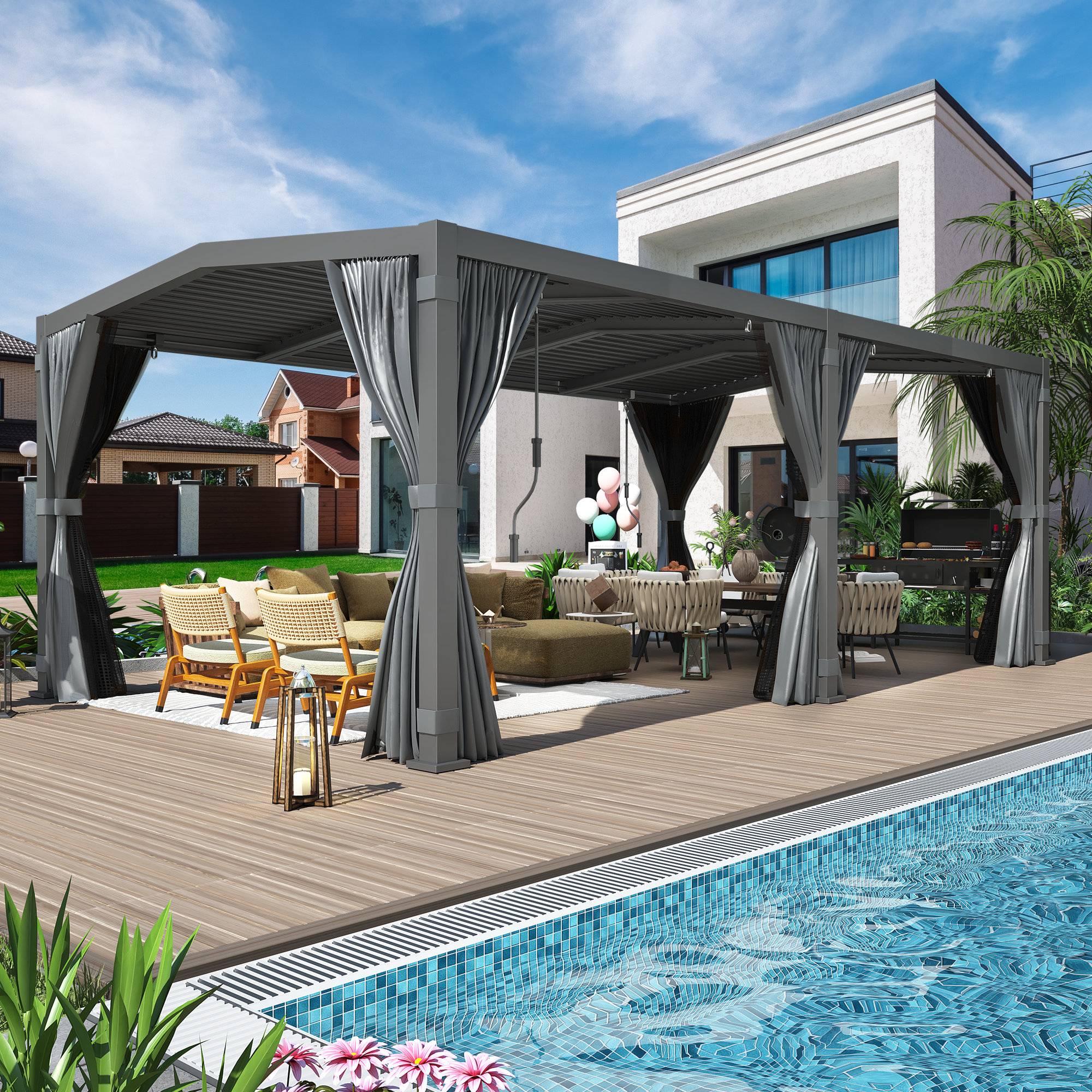 EROMMY 12x20 Louvred Pergola, Aluminum Structure With Adjustable ...