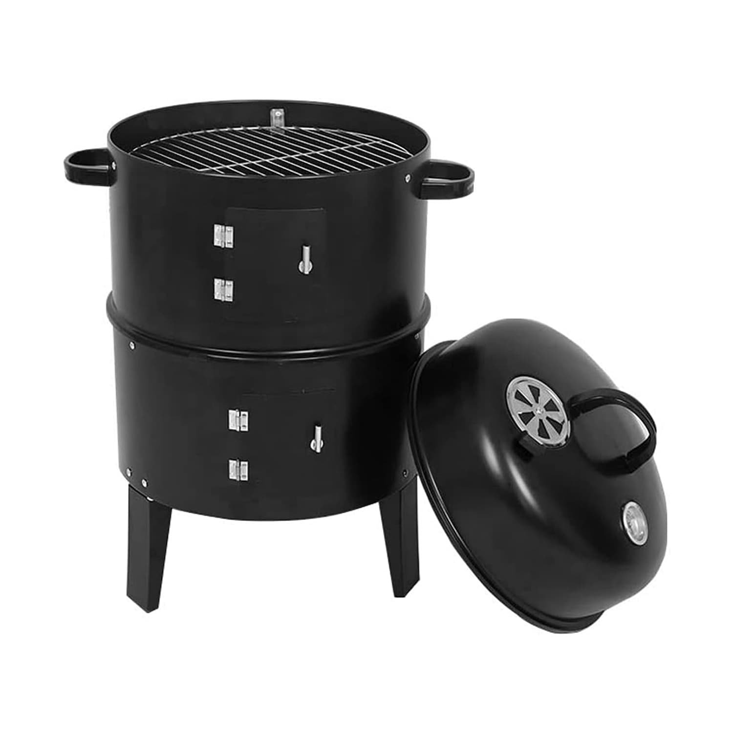 4 SEASONS FURNITURE Standing Multi-Layer Steel Charcoal Smoker, Round ...