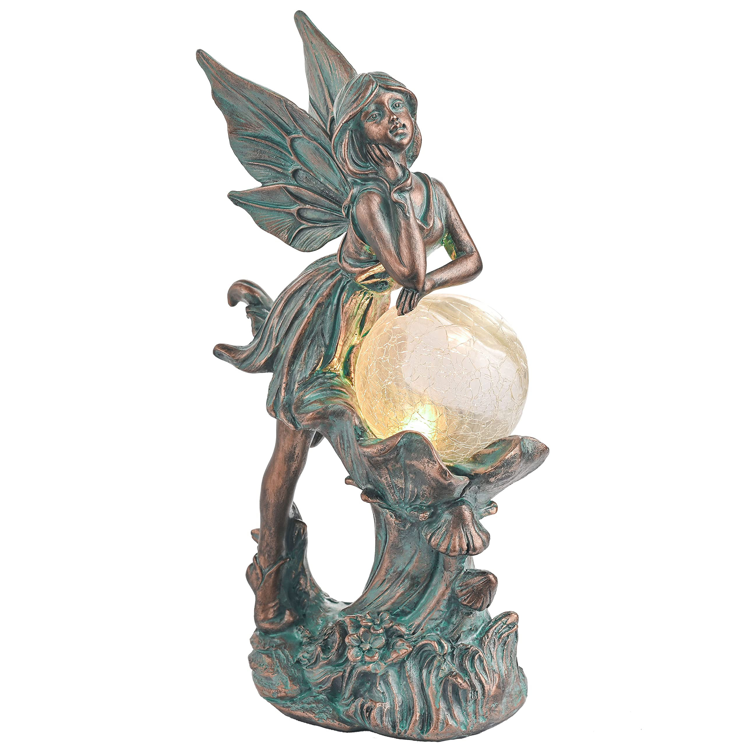 Dakota Fields Fairy Garden Solar Light Statue with Crackle Glass, 12.4 ...