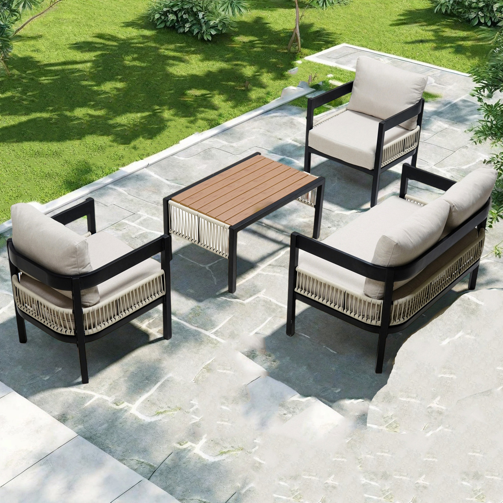Bay Isle Home™ Modern 4-Piece Outdoor Patio Conversation Set With 2 ...