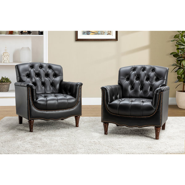 Lark Manor Annja 32" W Tufted Genuine Leather Armchair & Reviews | Wayfair