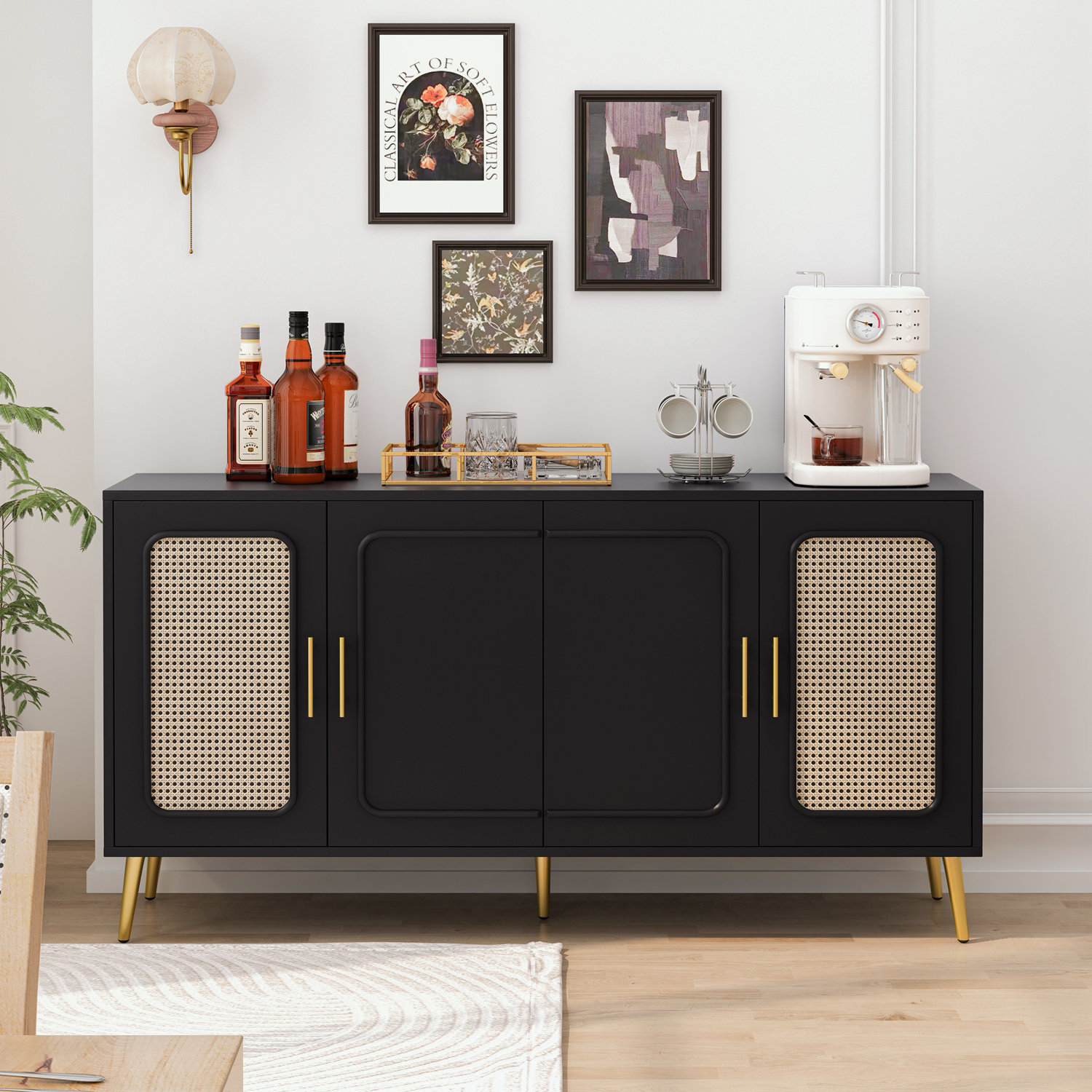 Breakwater Bay wooden sideboard with 4 Doors and metal legs&handles ...