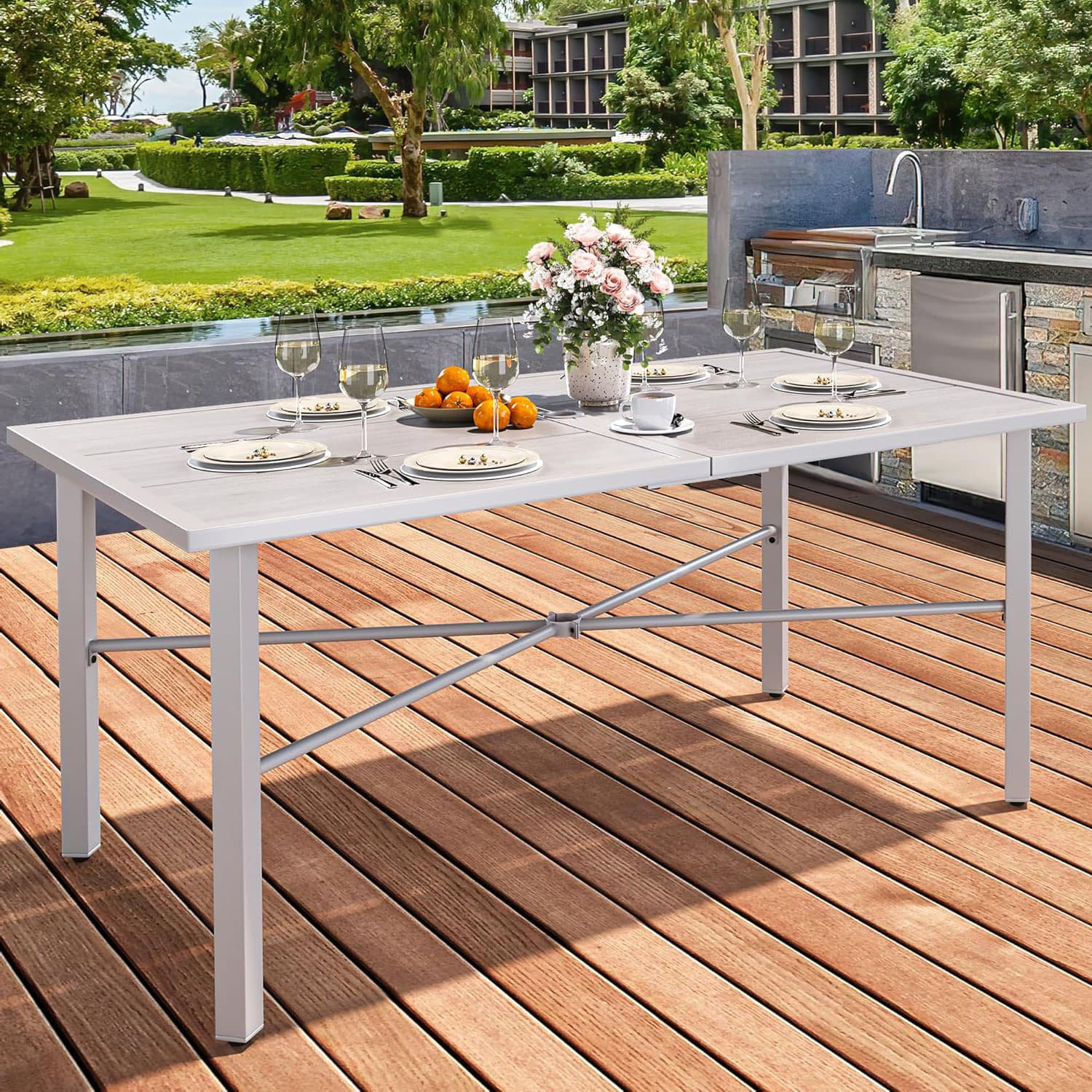 Arlmont & Co. Rectangular Outdoor Patio Table With Umbrella Hole And ...