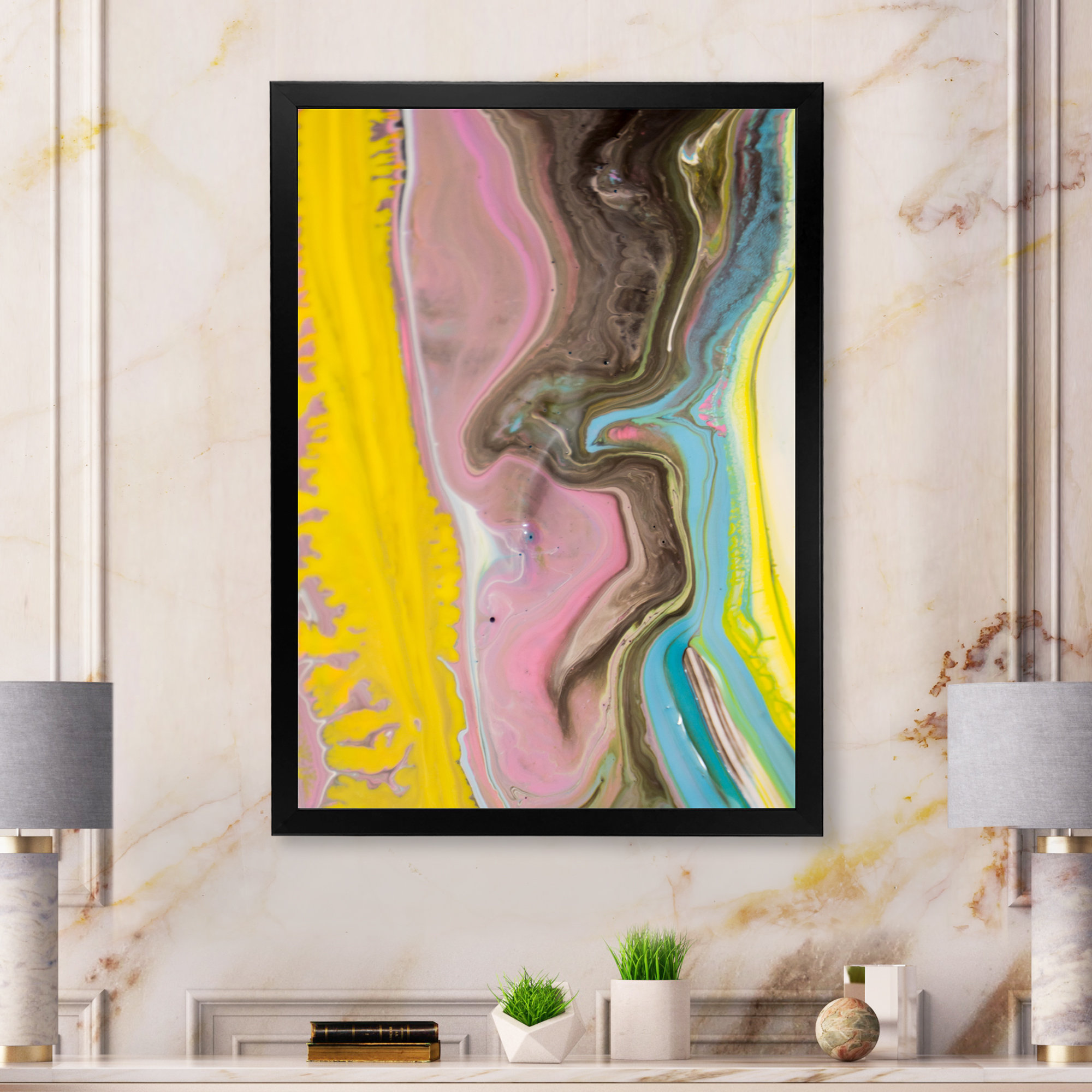 Mercer41 Luxury Pink And Yellow Swirl Flow Art - Glam Canvas Art Print ...