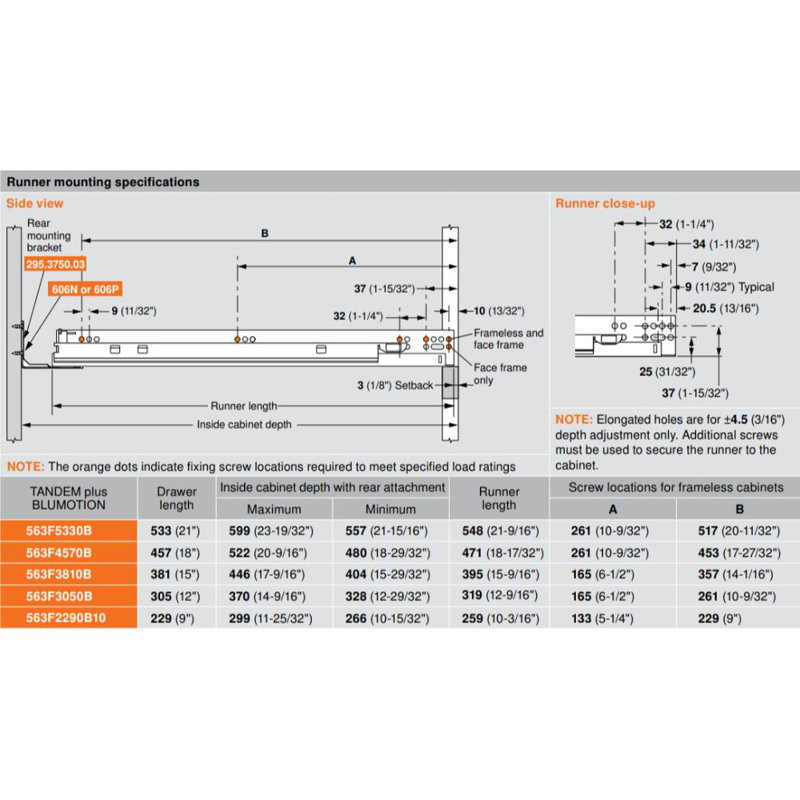 Blum TANDEM plus BLUMOTION 563F Undermount Drawer Slide Blum Fits 5/8 ...