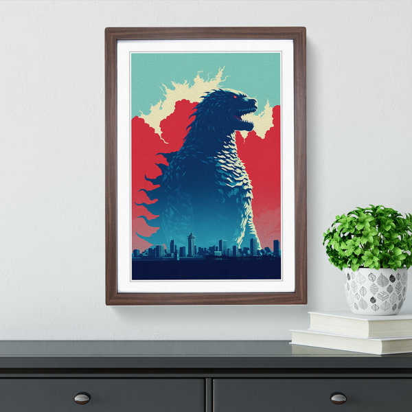Big Box Art Godzilla Minimalism - Single Picture Frame Print on Wood ...