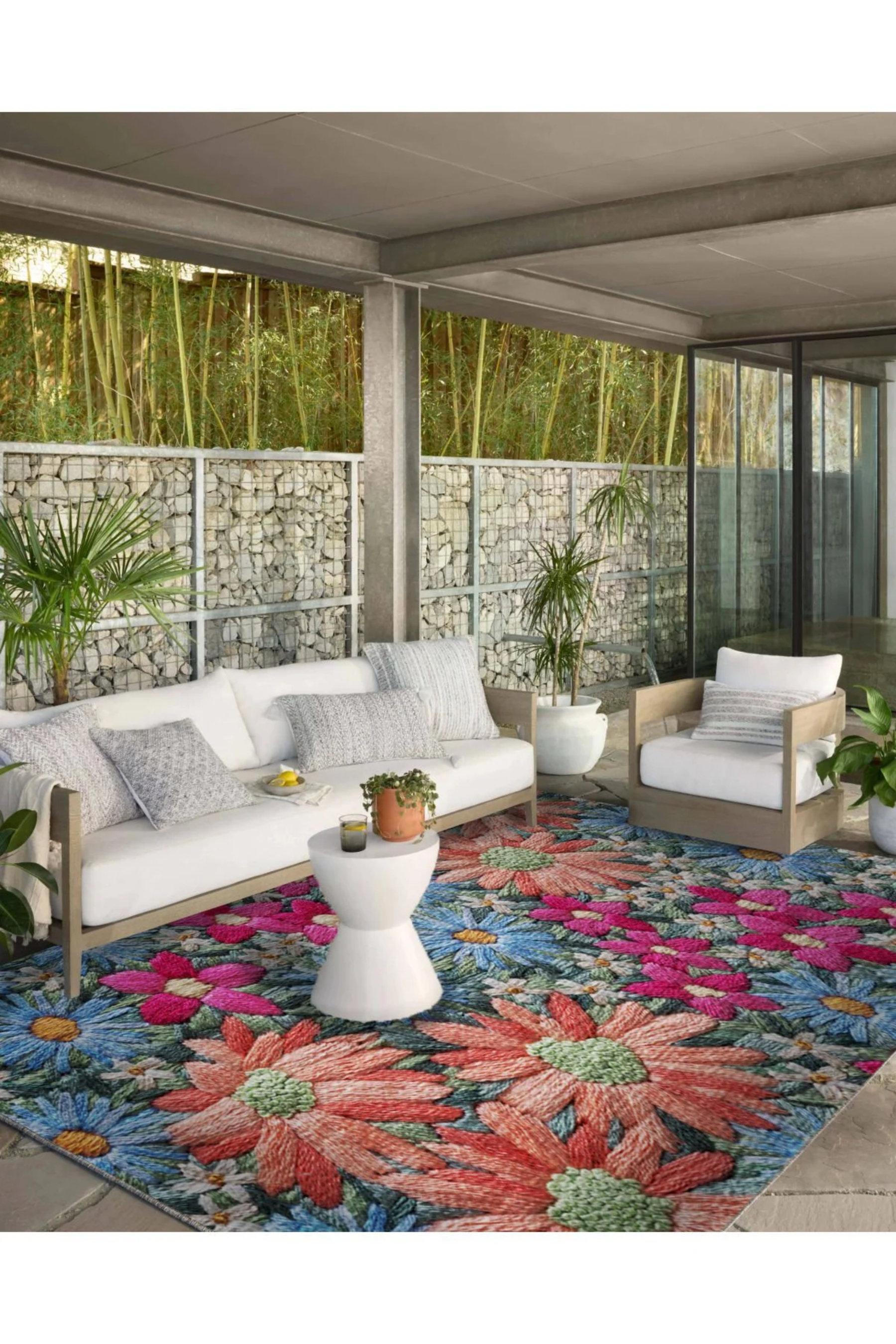 Bungalow Rose Red Blue Pink Colorful Floral Patterned Woven Floor ...