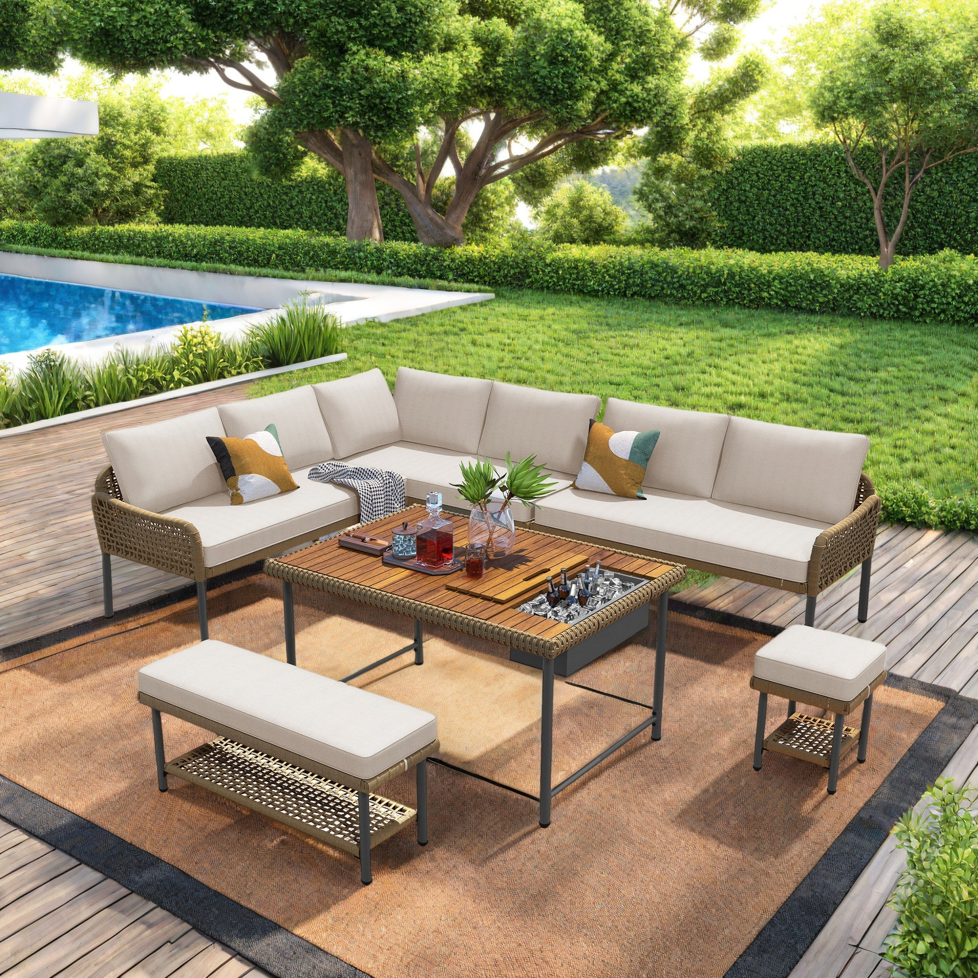 Lark Manor 6-piece Rope Outdoor Conversation Set With L-shaped Set, A ...
