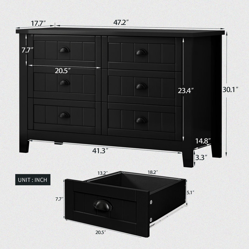 Latitude Run® Kahmyah Classic Horizontal Wooden Dresser - 6 Drawers ...