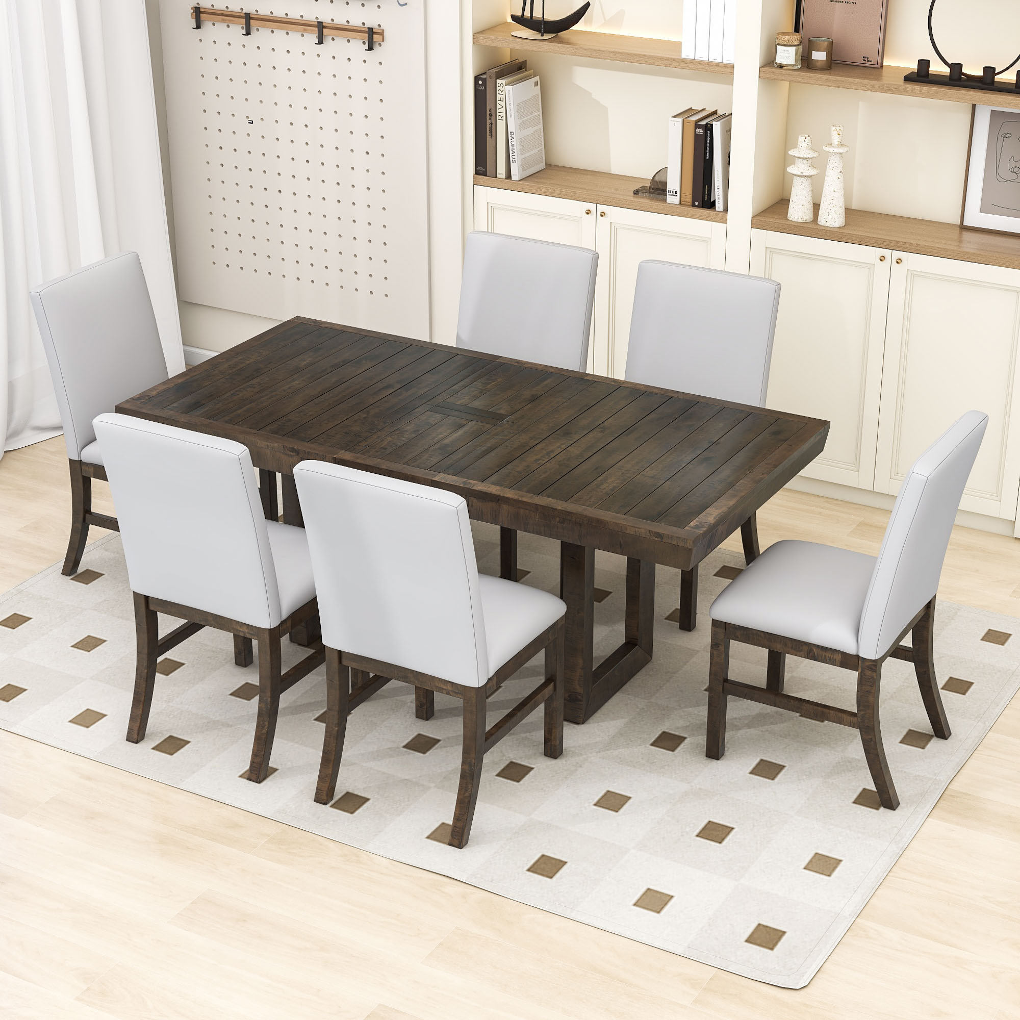Lark Manor™ Denju 7-Piece Dining Set, Wood Table with Extendable ...