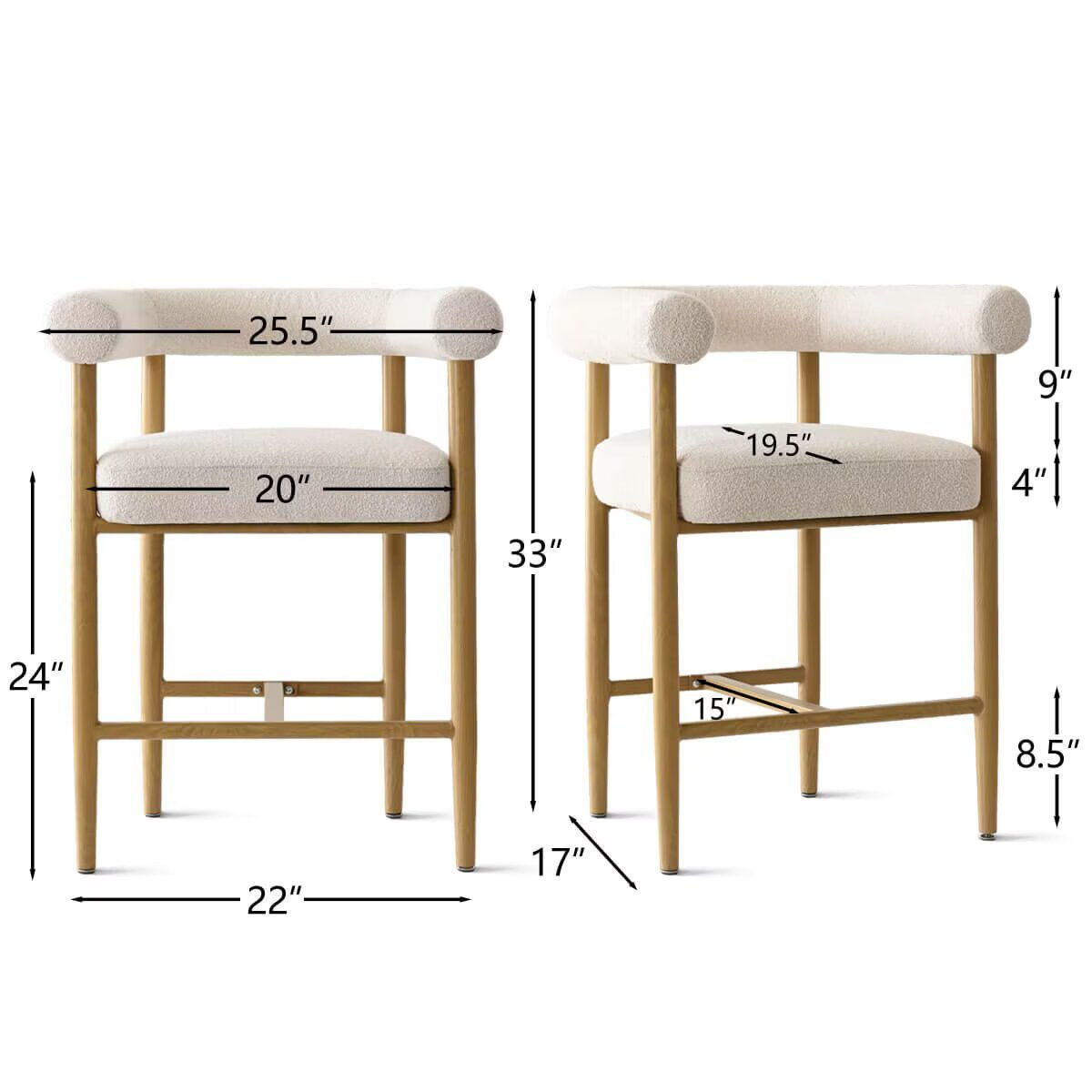Mercer41 24" Beige Boucle Counter Stool with Arm | Wayfair