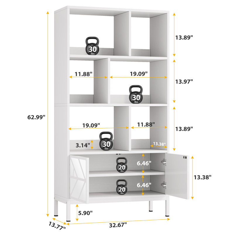Latitude Run® 5-tier Bookcases With Doors, White | Wayfair