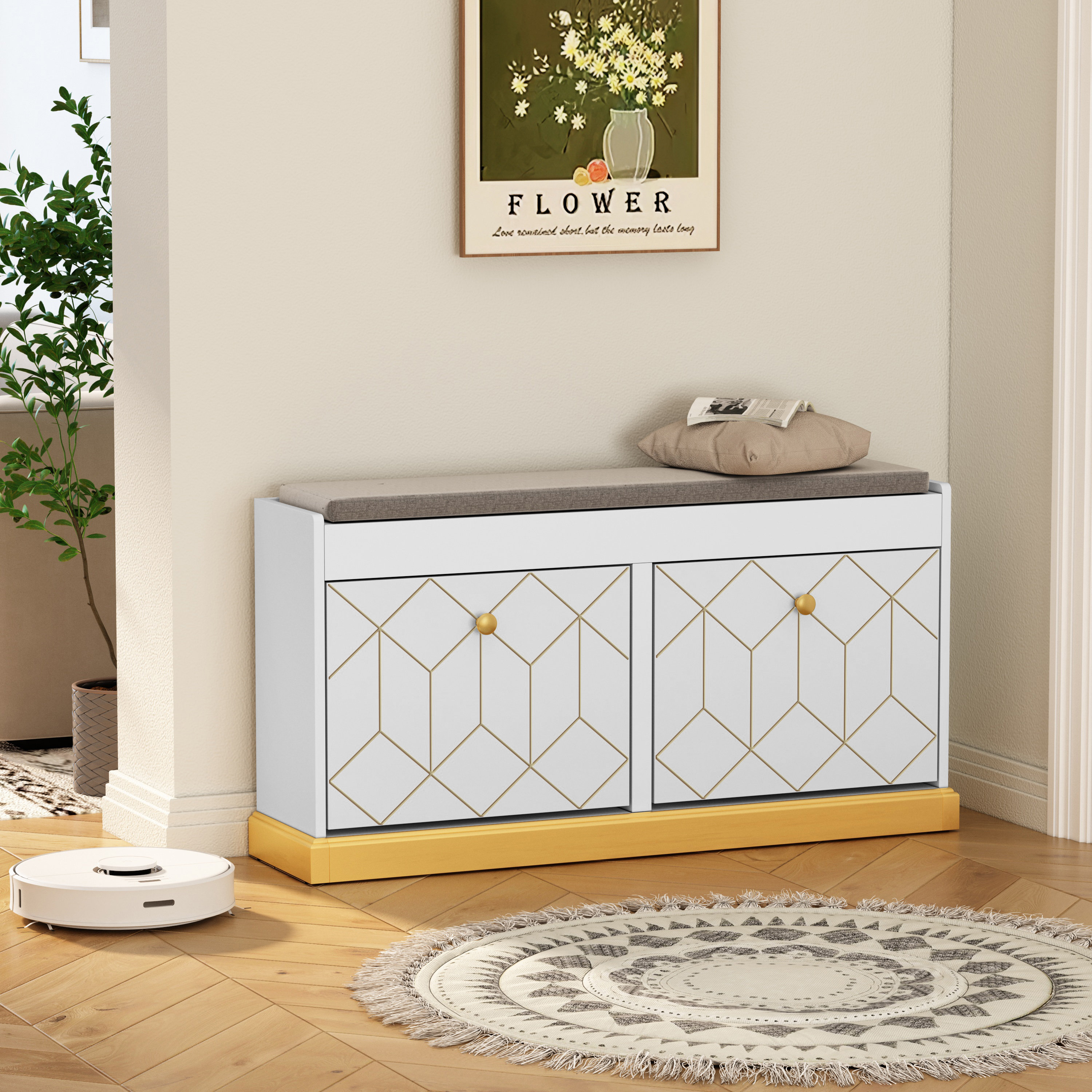 Mercer41 Teaira Upholstered Storage Bench with Flip Drawer Shoes ...