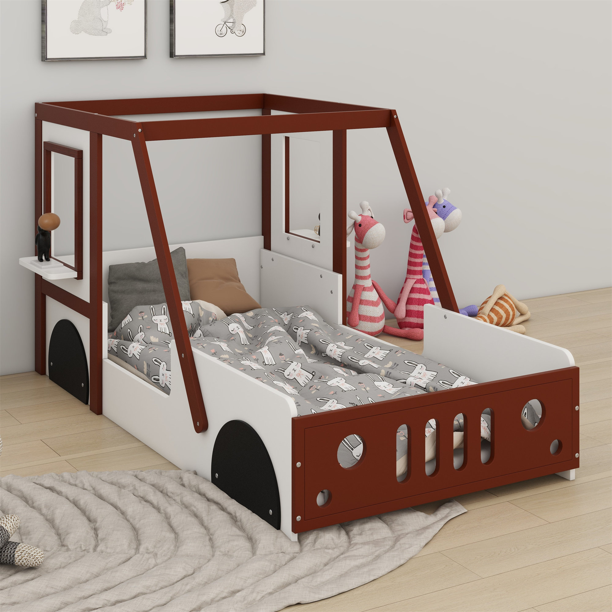 Zoomie Kids Fun Play Design Twin Size Car Bed, Kids Platform Bed In Car ...