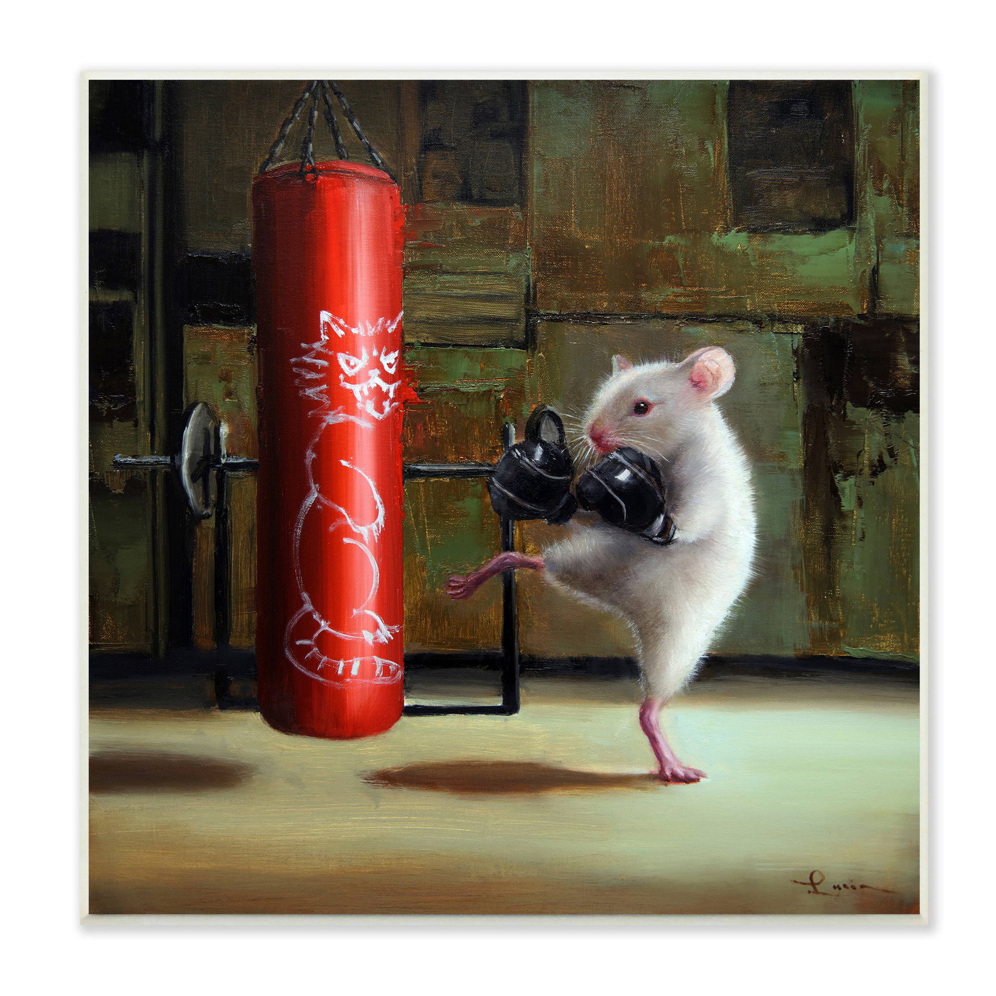 Stupell Industries Detailed Mouse Kick Boxing Cat Punching Bag By Lucia ...