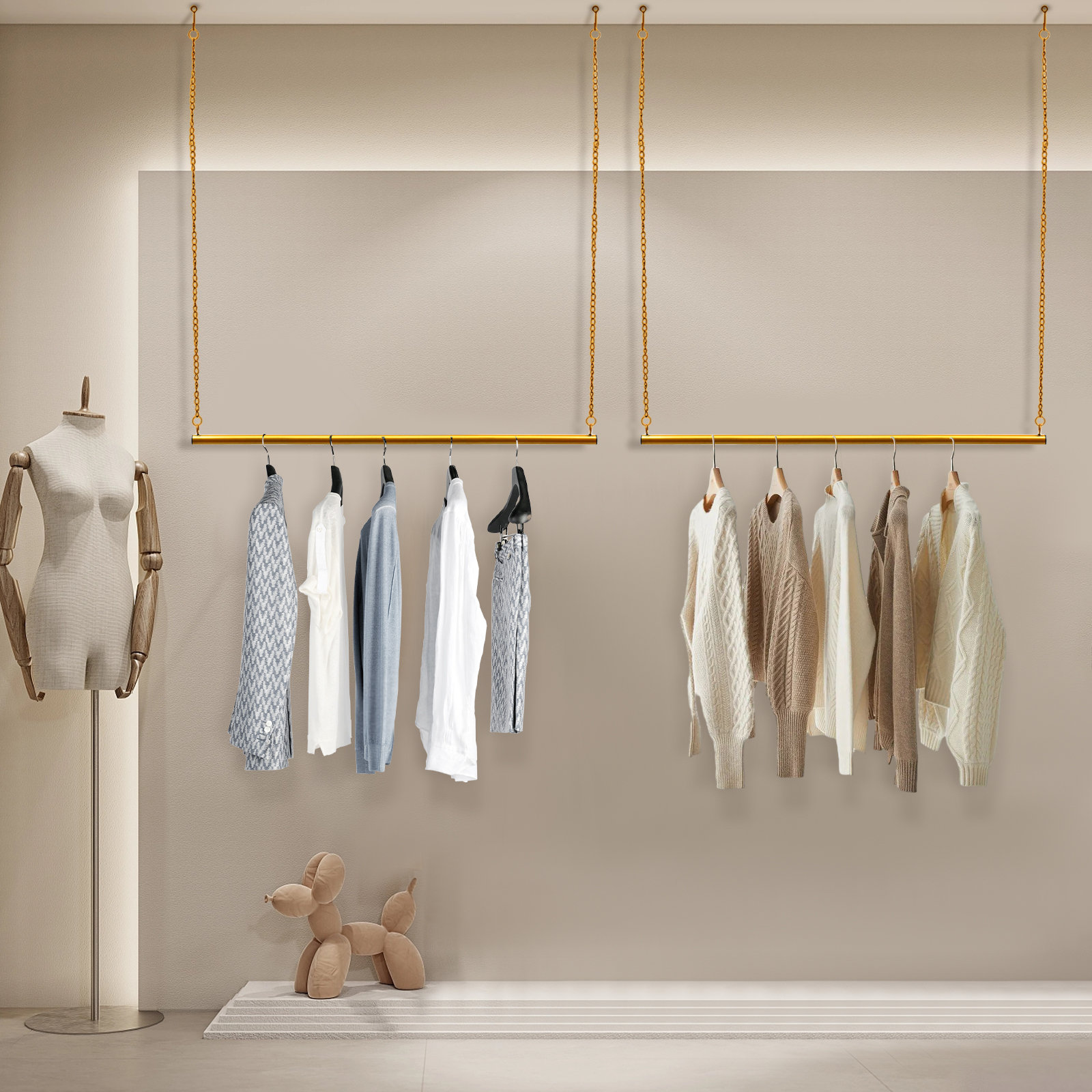 Mercer41 47.24 Adjustable Chain Garment Rack 2pcs Clothing Hanging Rack ...