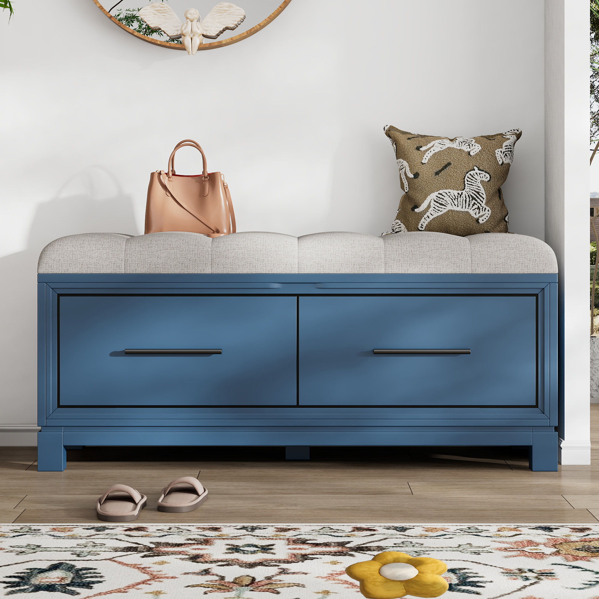 Lark Manor™ Wood Entryway Shoe Bench With Removable Cushion And Hidden ...