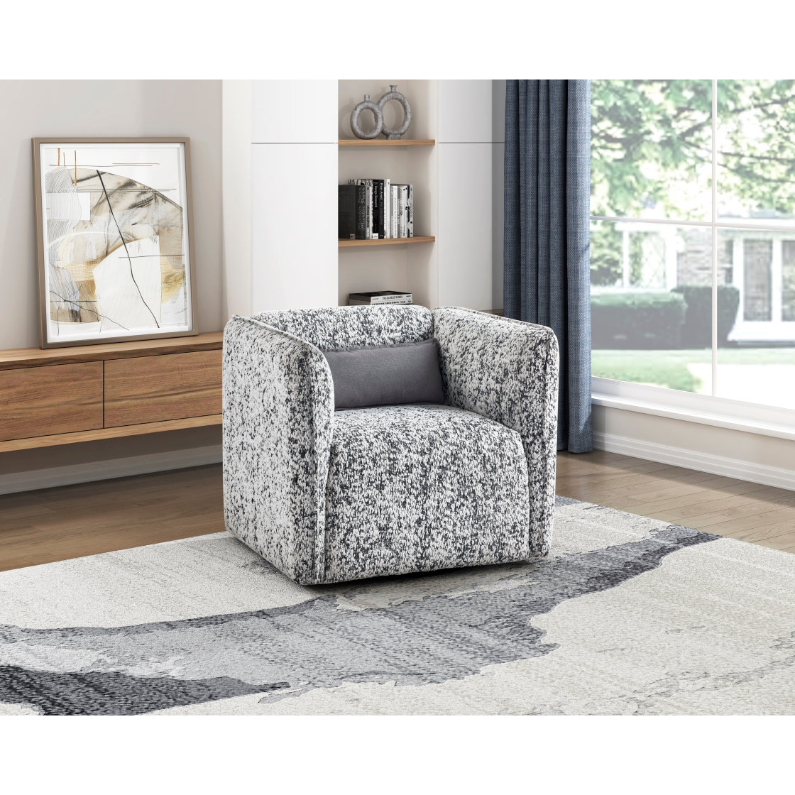 Latitude Run® Modern Fancy Swivel Chair Jacquard Fabric Upholstery ...