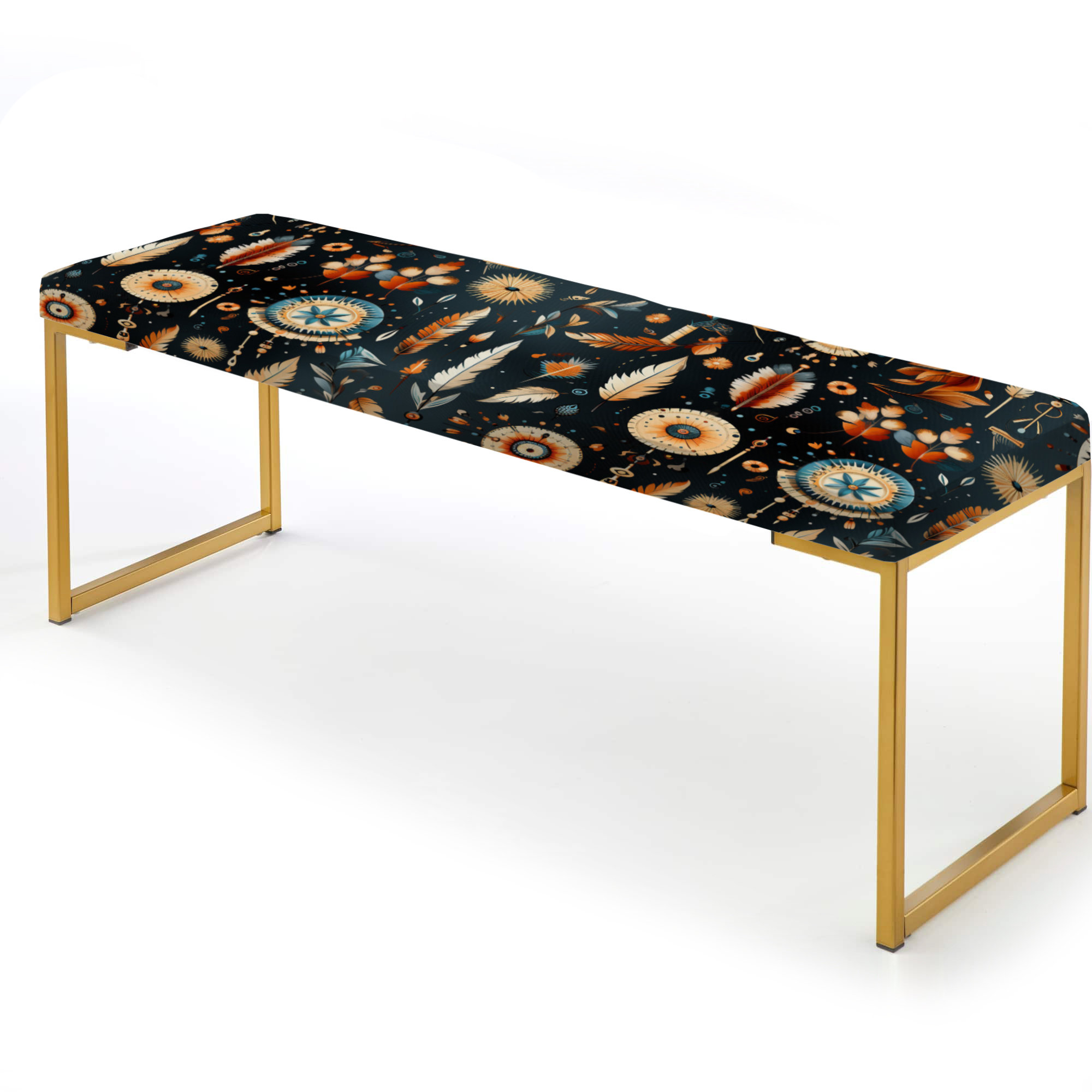 Design Art Vintage Nomad Ii Boho Pattern - Boho Upholstered Gold Bench ...